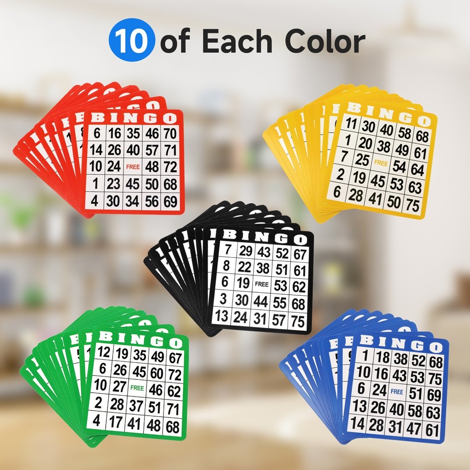 50-Pack Mixed Bingo Cards Set for Bingo Game/Thick Paper Bingo ...