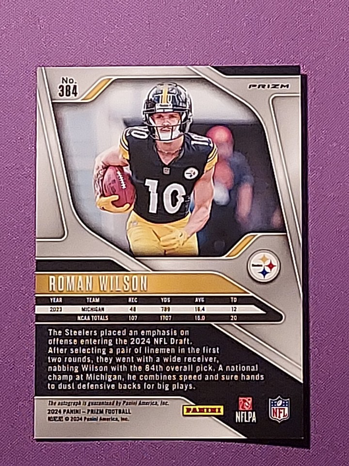 2024 PANINI PRIZM ROMAN WILSON #384 RC ROOKIE SILVER AUTOGRAPH🔥STEELERS ...
