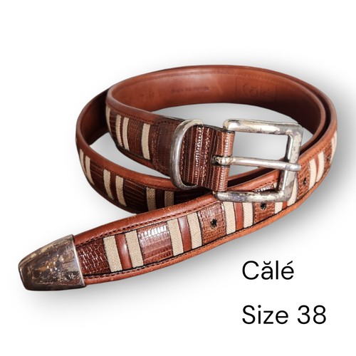 Vintage Cale Brown Genuine Lizard Leather Belt 38 Made in Spain Western ...