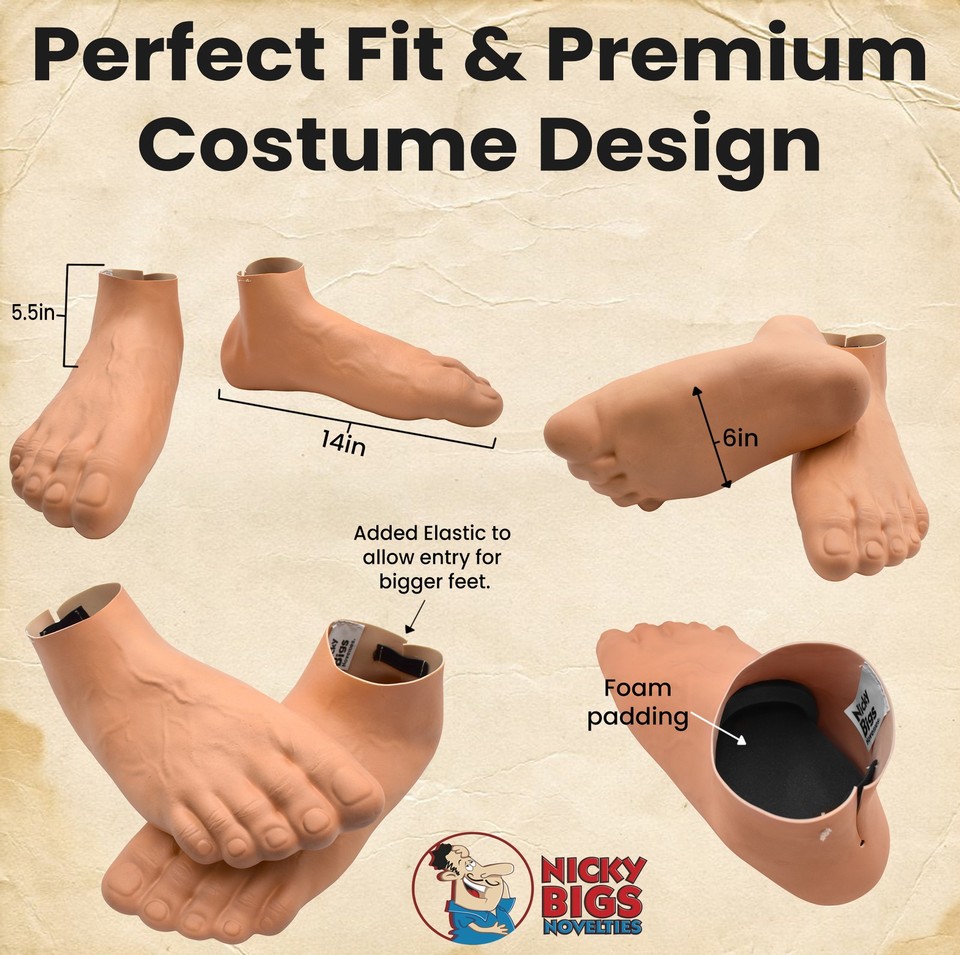 Adult Jumbo Barefoot Funny Slippers Caveman Shoes Realistic Costume ...