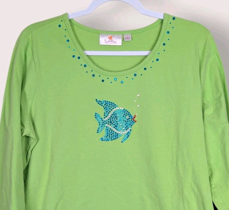 Quacker Factory Womens Embellished Rhinestone Fish Top Size L | eBay