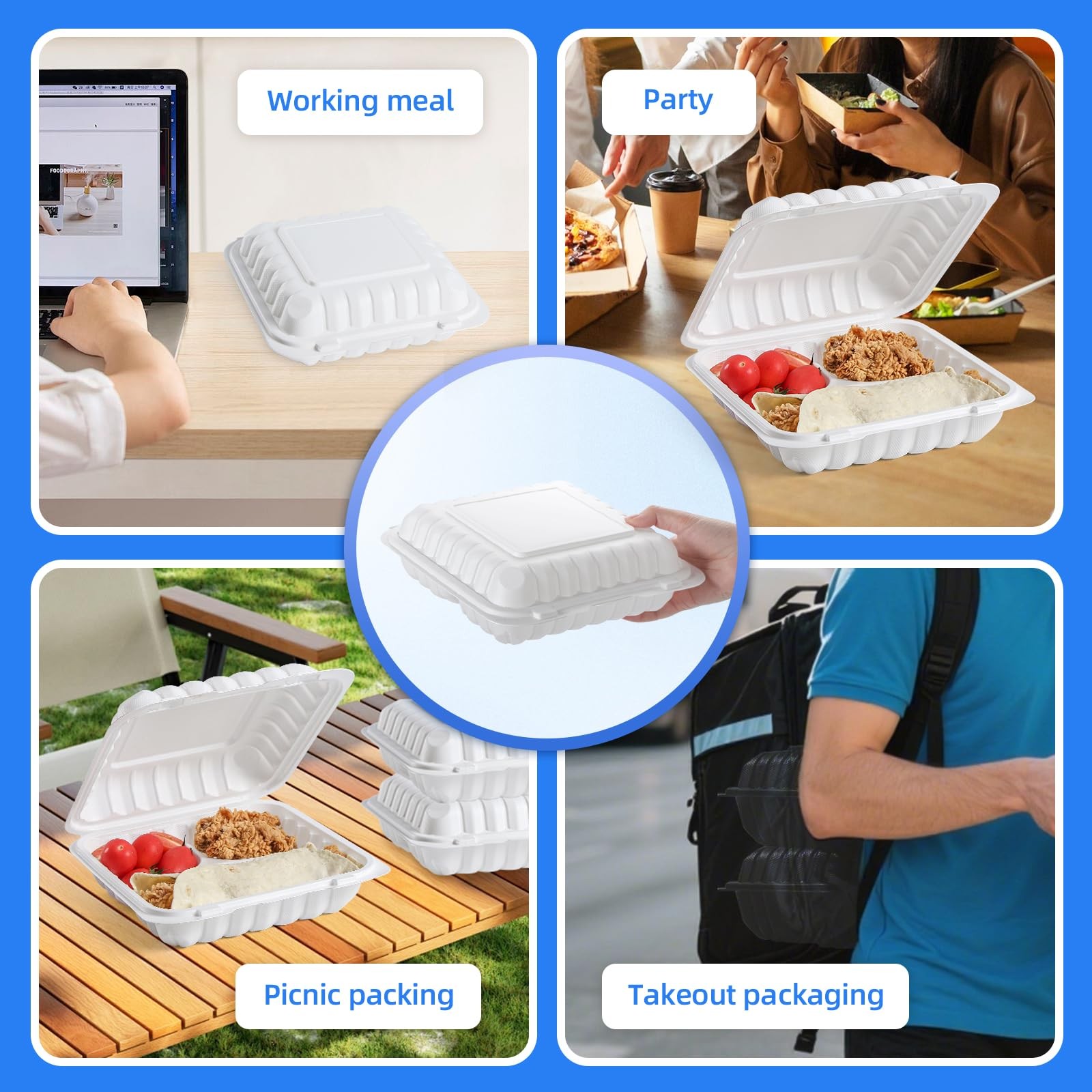 Food Containers 7.8" 30 oz 65 Pack - Shrink Wrap Mineral Filled BPA ...