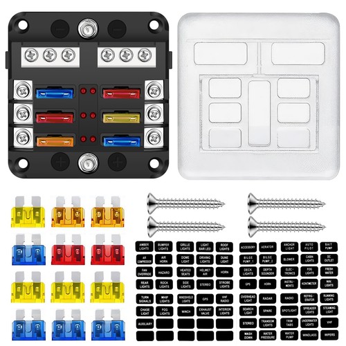 Geloo 6 Way Fuse Box Blade Fuse Block Holder with Negative Bus LED ...