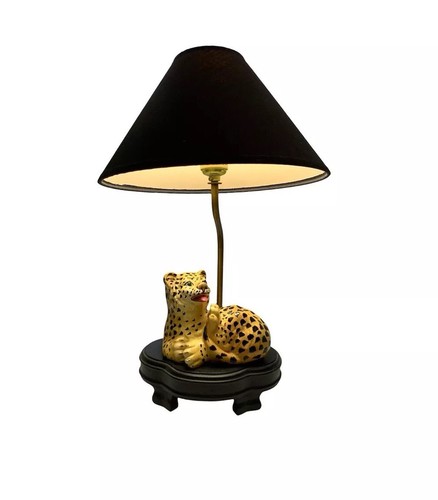 Cheetah Figurine Lamp Plaster Cub on Wood Base Vintage Safari Decor | eBay