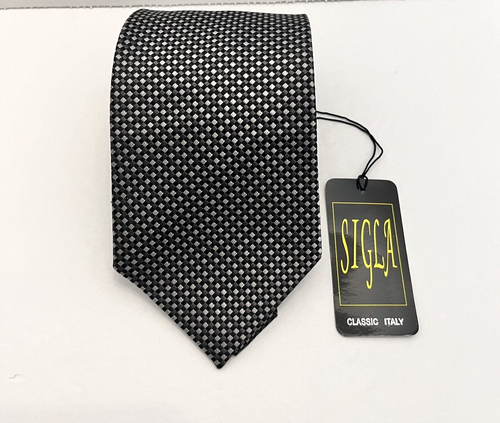 SIGLA Men 100% Silk Tie Black Gray Woven Jacquard Hand Made Elegant ...