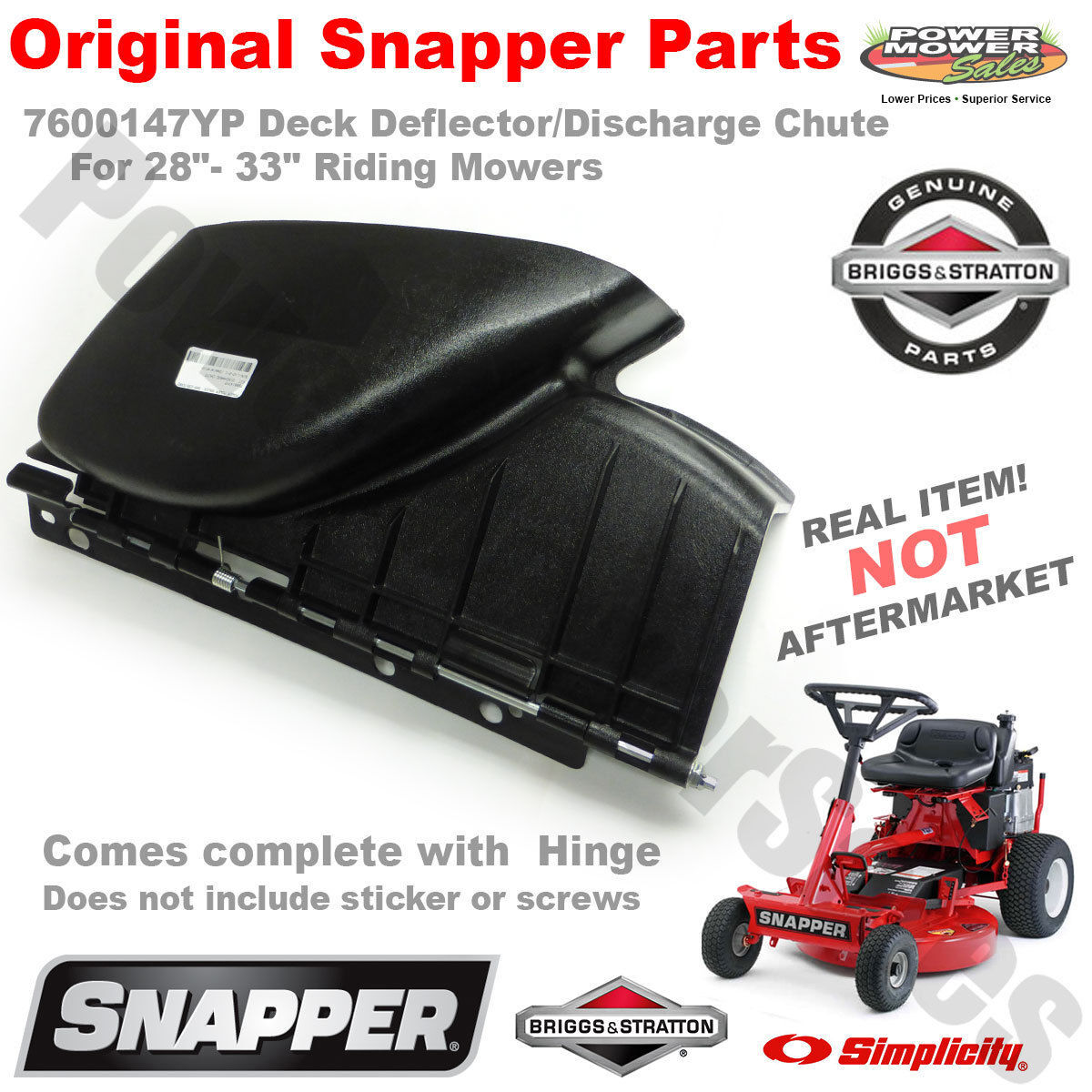OEM Snapper 28"- 33" Mower Deck Deflector/Discharge Chute w/Hinge ...