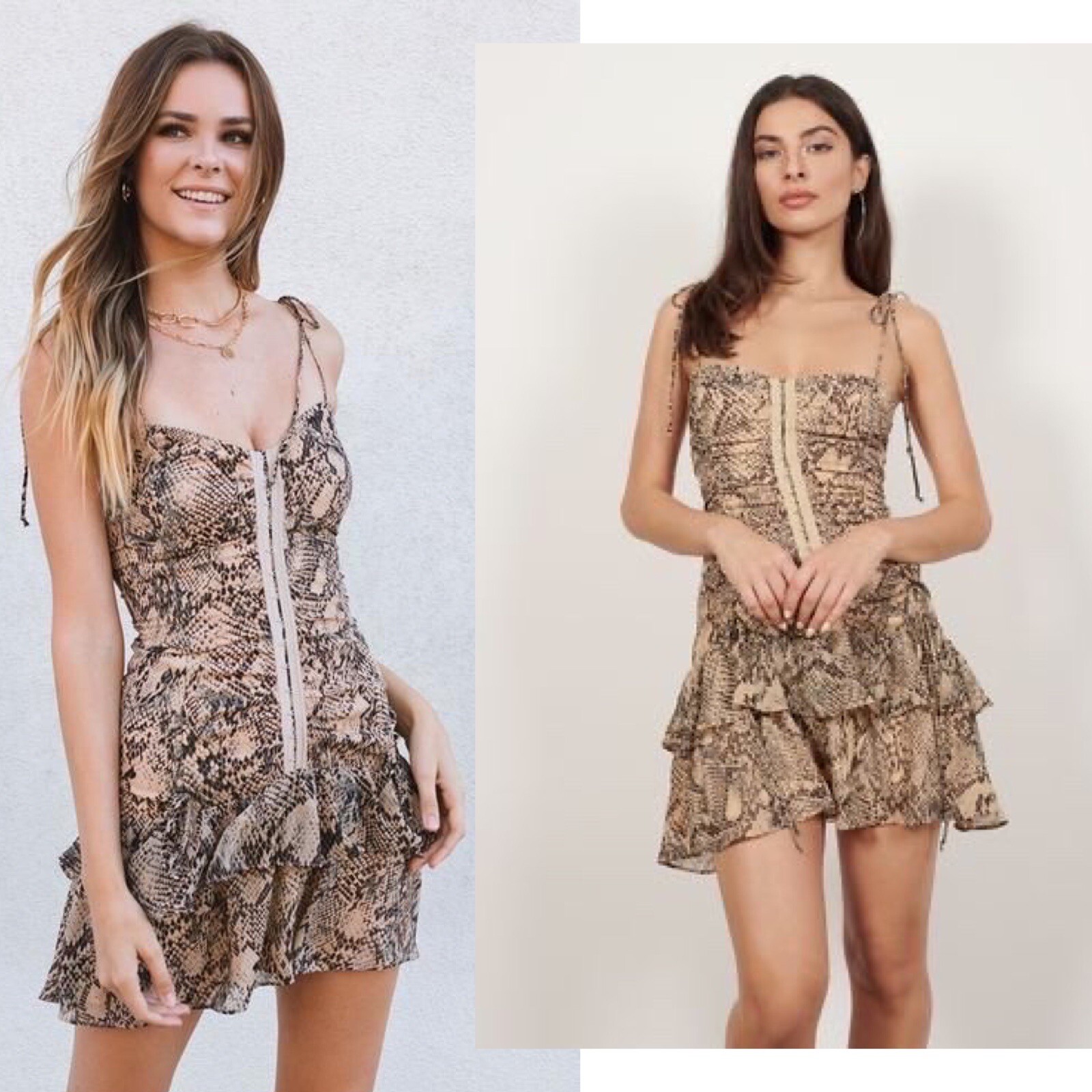 Skylar + Madison Snake Print Cinched Mini Ruffle Dress Retro Frill ...