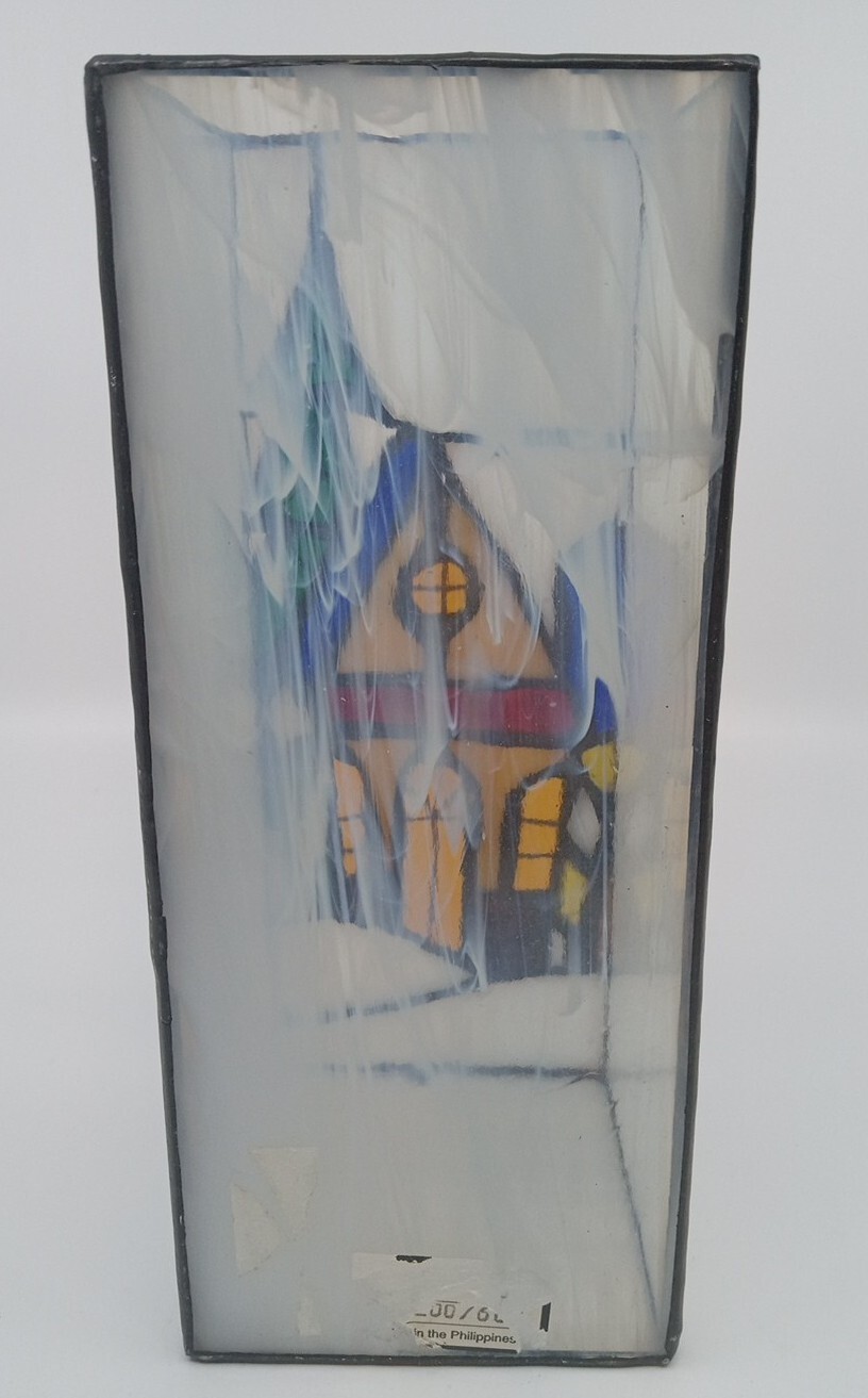 8" Genuine Stained Glass Lighted Hurricane Lamp-Winter Wonderland Scene ...