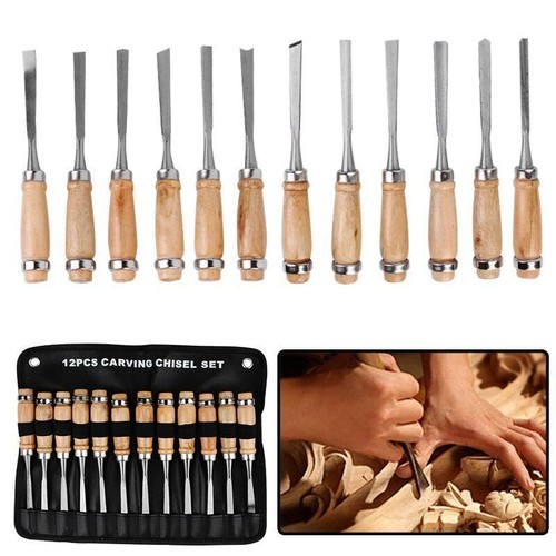 12 Pcs Wood Carving Hand Chisel Tool Set Professional DIY Woodworking ...