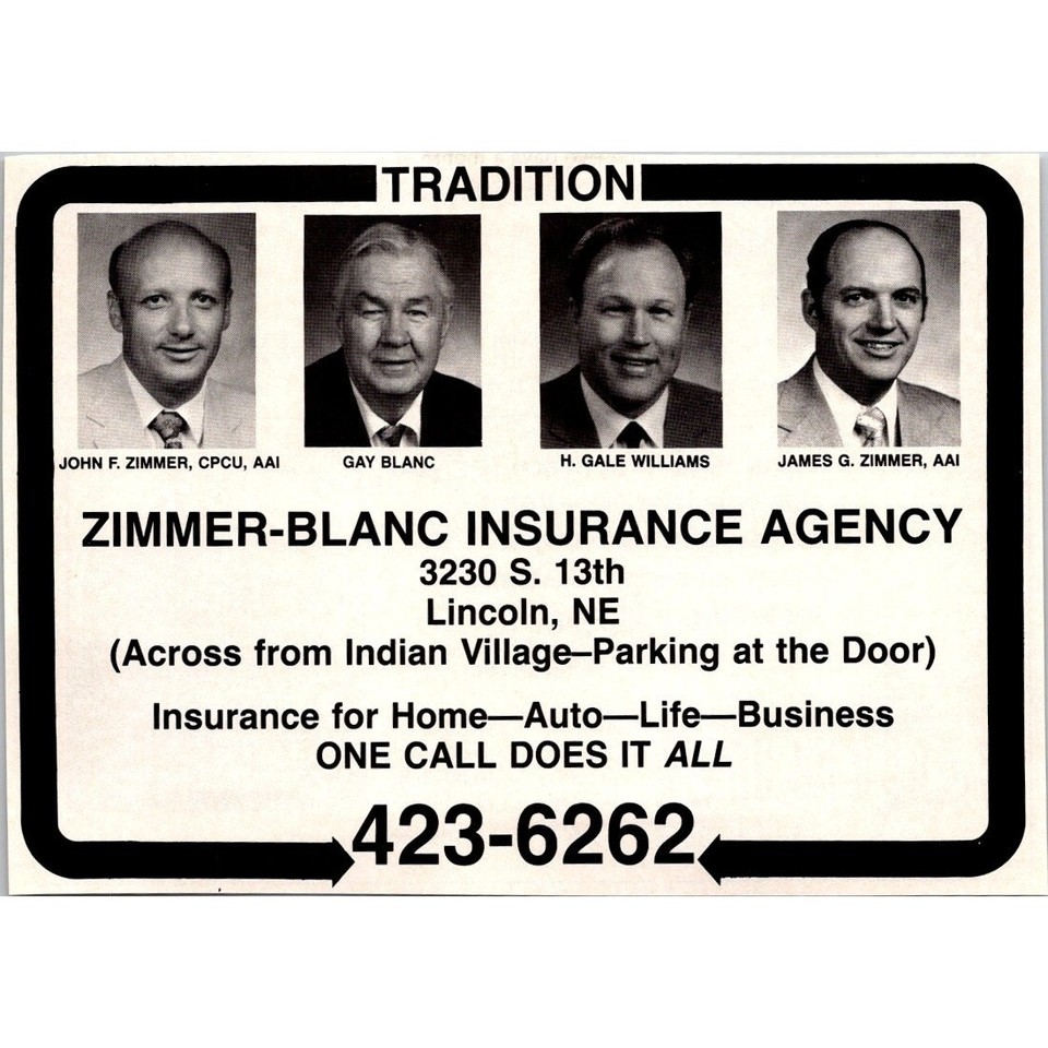 Zimmer-Blanc Insurance J Zimmer Lincoln NE 1987 Nebraska Huskers ...