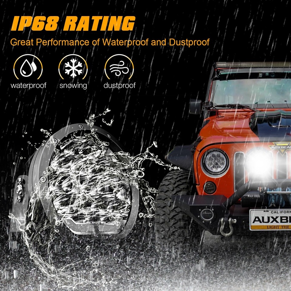 AUXBEAM 7" Round LED Work Light Bar Pods Fog Driving Lamps & Amber ...