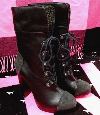 Victoria's Secret Supermodel Black Leather Sexy Lace-Up Boots Shoes (8 ...