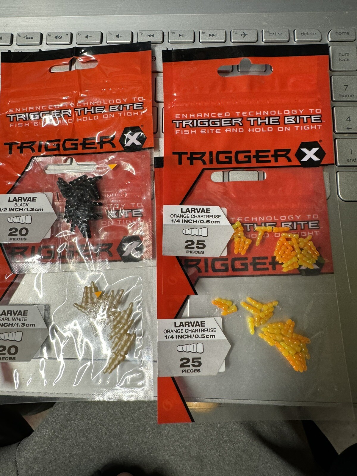 Lot of 4: Trigger X Ice Fishing Plastics Larvae 1/4” & 1/2" Black White ...