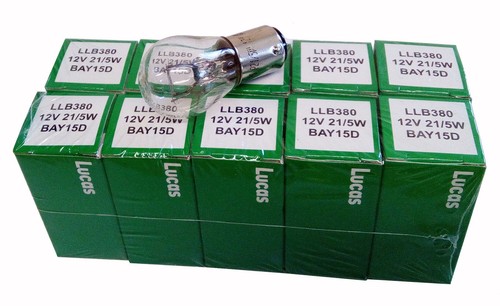 10 x Lucas Car Bulb LLB380 P21/5W Stop Tail Brake Light 380 12V 21/5W ...