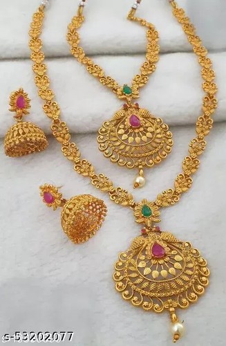 temple Gold Plated Style Long Necklace Earrings Temple Jewelry Set | eBay