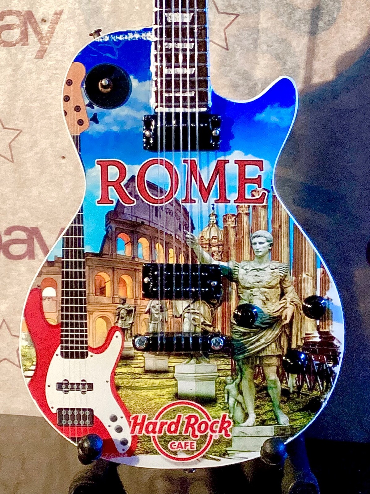 2017 HARD ROCK CAFE ROME 9.5” TALL MINI CITY TEE GUITAR STAND & BOX | eBay