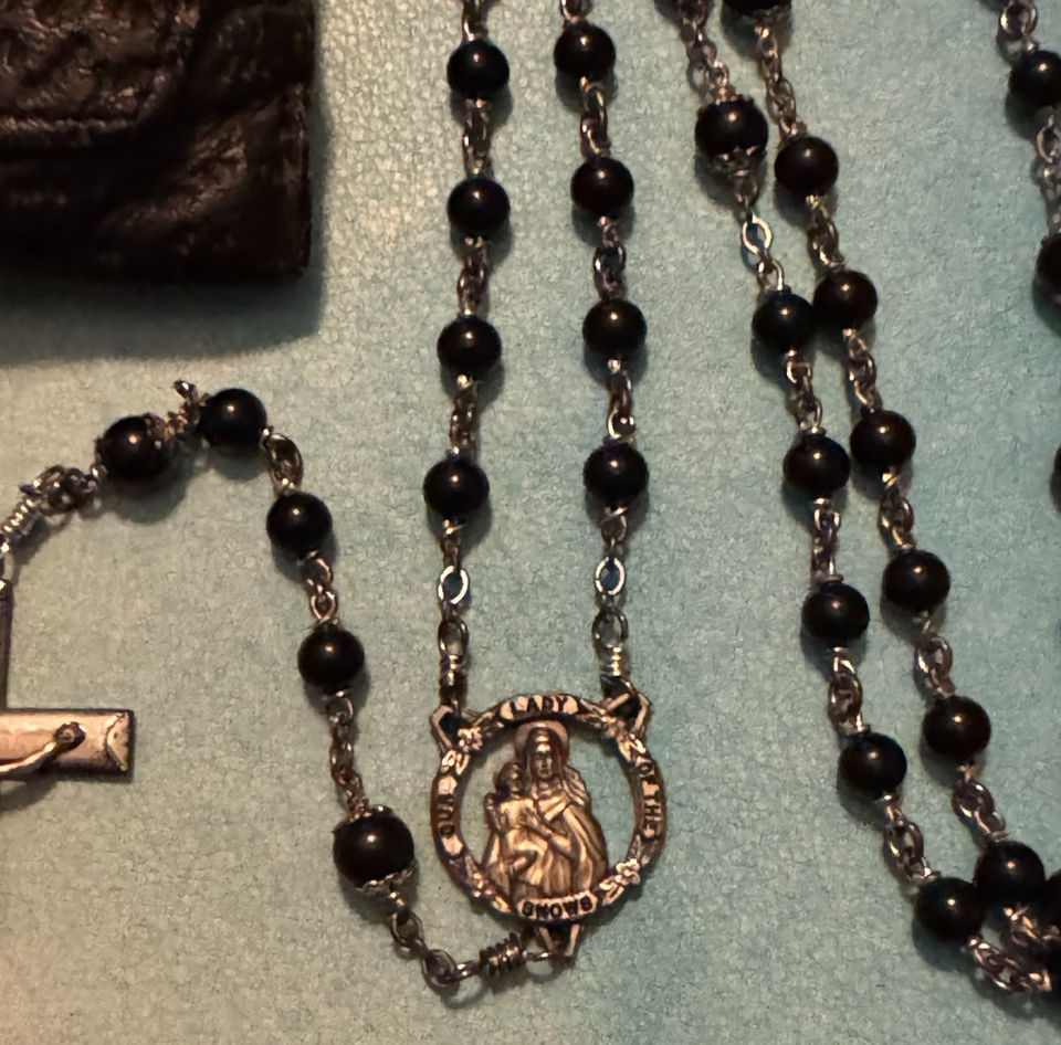 VINTAGE CARMELITE NUNS PERSONAL STERLING SILVER & BLACK GLASS ROSARY W/ CASE | eBay