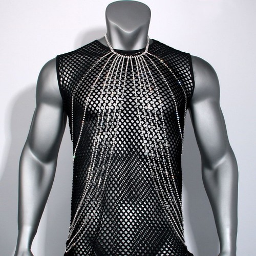 1pcs Men Rhinestone Body Chain Multilayer Tassel Long Chest Chain | eBay