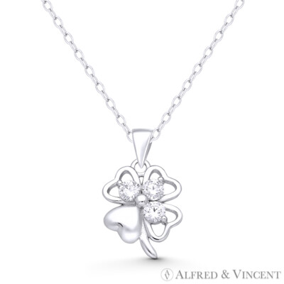 4-Leaf Clover Shamrock Irish Luck Charm CZ Crystal .925 Sterling Silver ...