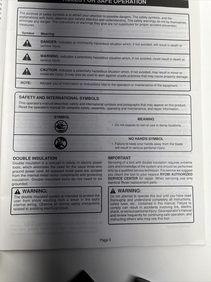 RYOBI TS1340 10" (254mm) Double Insulated Compound Miter Saw Operators ...