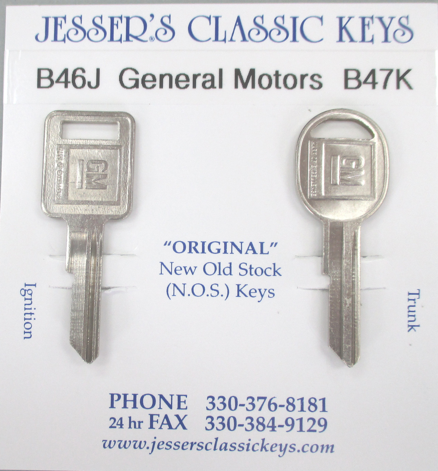 GM Keys B46-J B47-K NOS Nickel Key Set Cadillac Chevy Oldsmobile ...