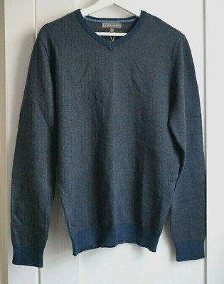 NEW IKE Behar Men's Cotton Long Sleeves Navy V Neck Pullover Sweater S ...
