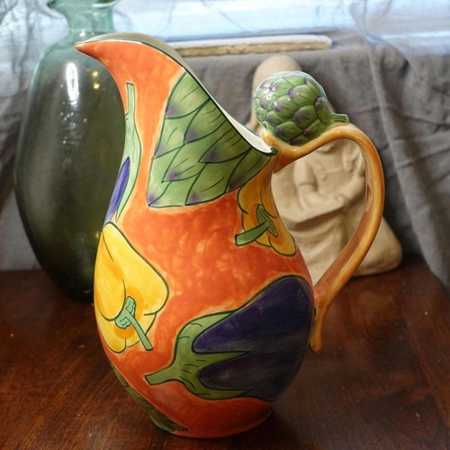 Clay Art Toscano collection large pitcher bright colors with vegetables ...