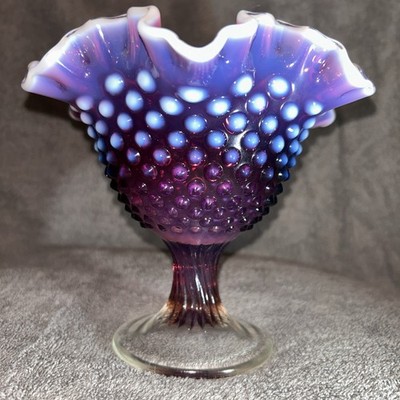PURPLE PLUM FENTON HOBNAIL OPALESCENT ART GLASS BON BON GLASS URN BOWL ...