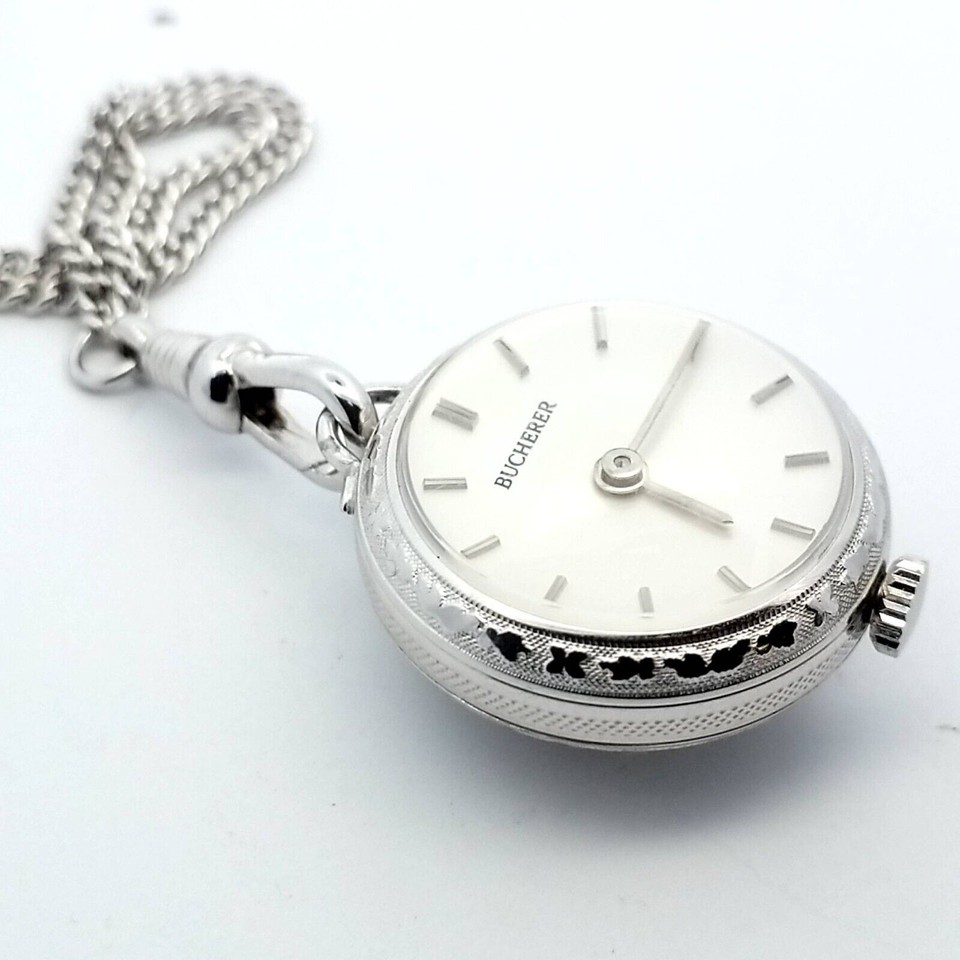 Bucherer Vintage Silver 17 Jewels Skeleton Bubble Watch with Chain | eBay