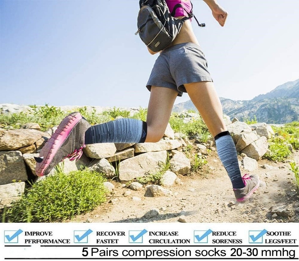 5 Pairs Compression Graduated Support Crew Mens Womens S/M-L/XL 15 ...