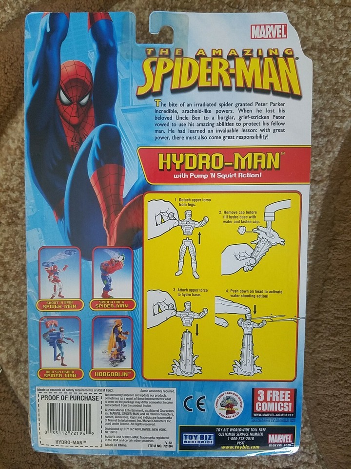 NEW MARVEL THE AMAZING SPIDER-MAN HYDRO MAN WATER ACTION FIGURE TOY BIZ ...