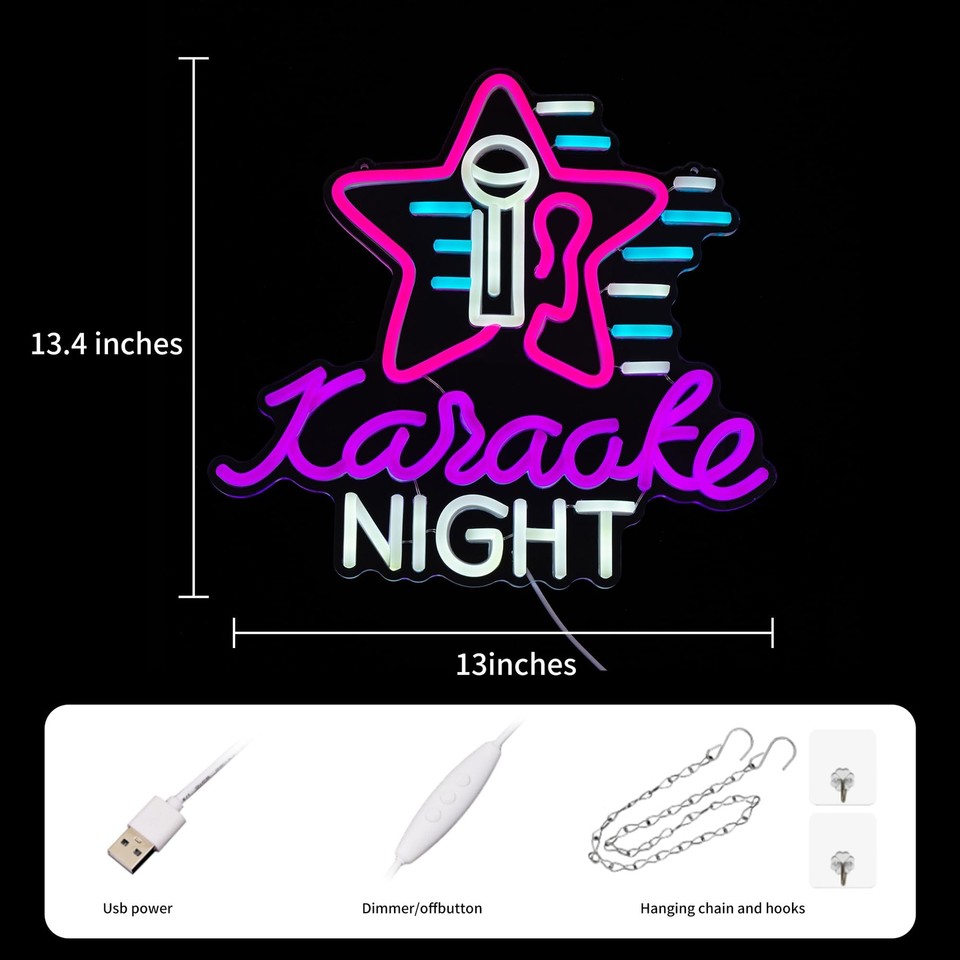 Karaoke Night Neon Sign Karaoke Neon Light for Music Room Colorful Led ...