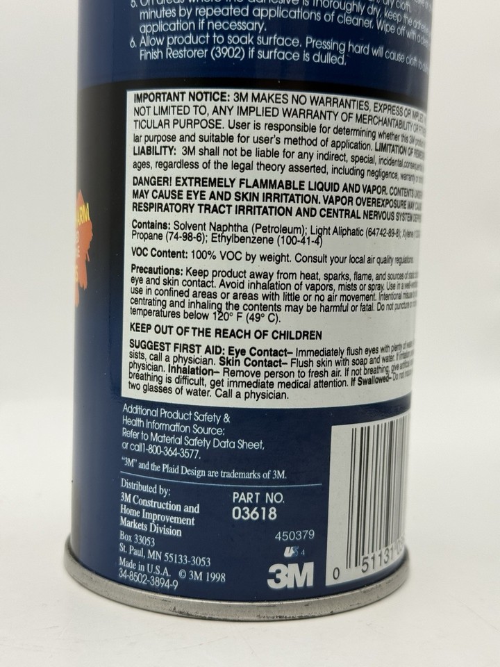 3M Adhesive Tar & Wax Remover 03618 Vintage Spray Can Original Formula ...