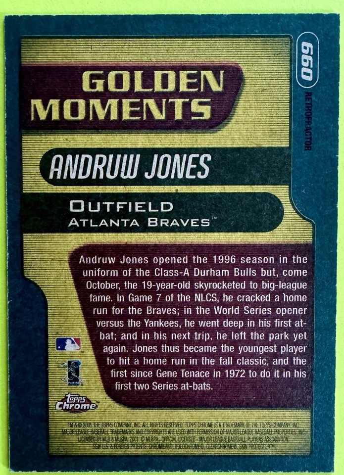 2001 Topps Chrome Andruw Jones Gold Retrofractor Refractor #660 - SHIPS ...