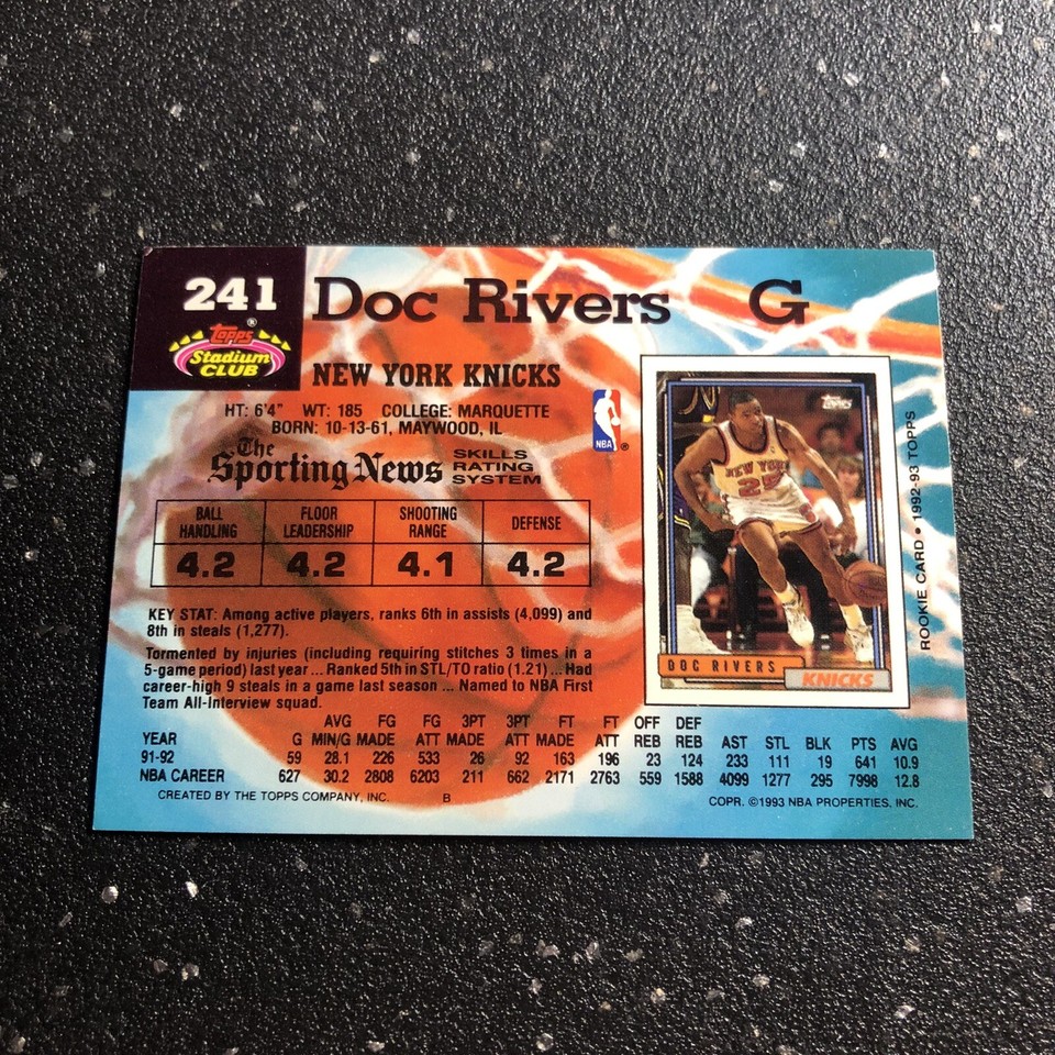 Doc Rivers 1992-93 Topps Stadium Club Basketball #241 NBA New York ...