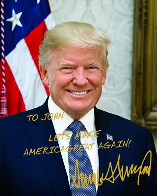 PERSONALIZED PRESIDENT DONALD TRUMP MESSAGE GOLD AUTOGRAPH 8X10 CUSTOM ...