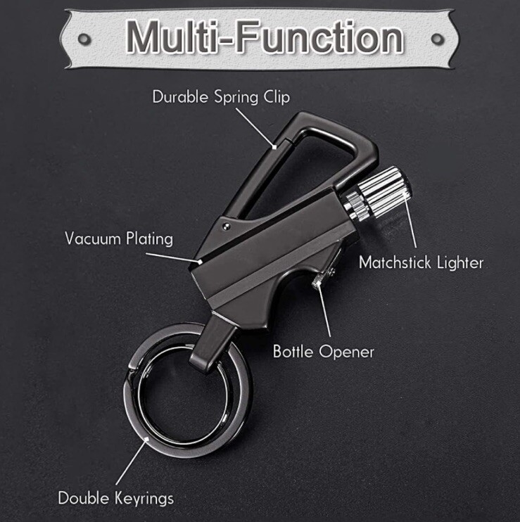 Forever Match, Carabiner Bottle Opener Keychain Flint Fire Starter ...