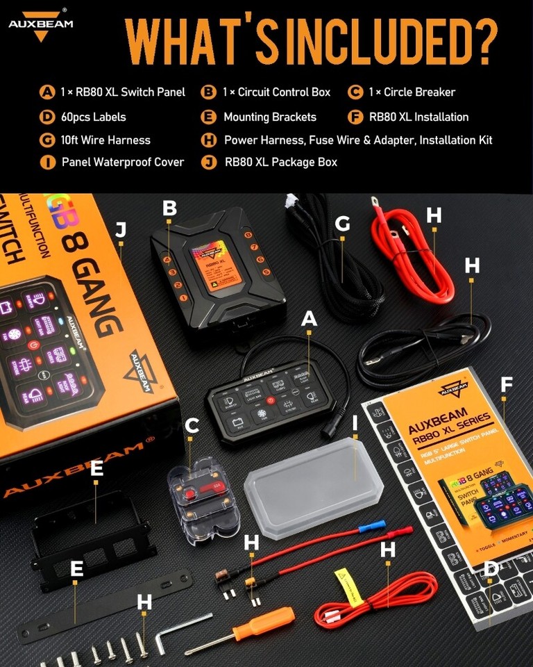 AUXBEAM RB80 RGB 8 Gang Switch Panel LED Light Bar Relay System For ...