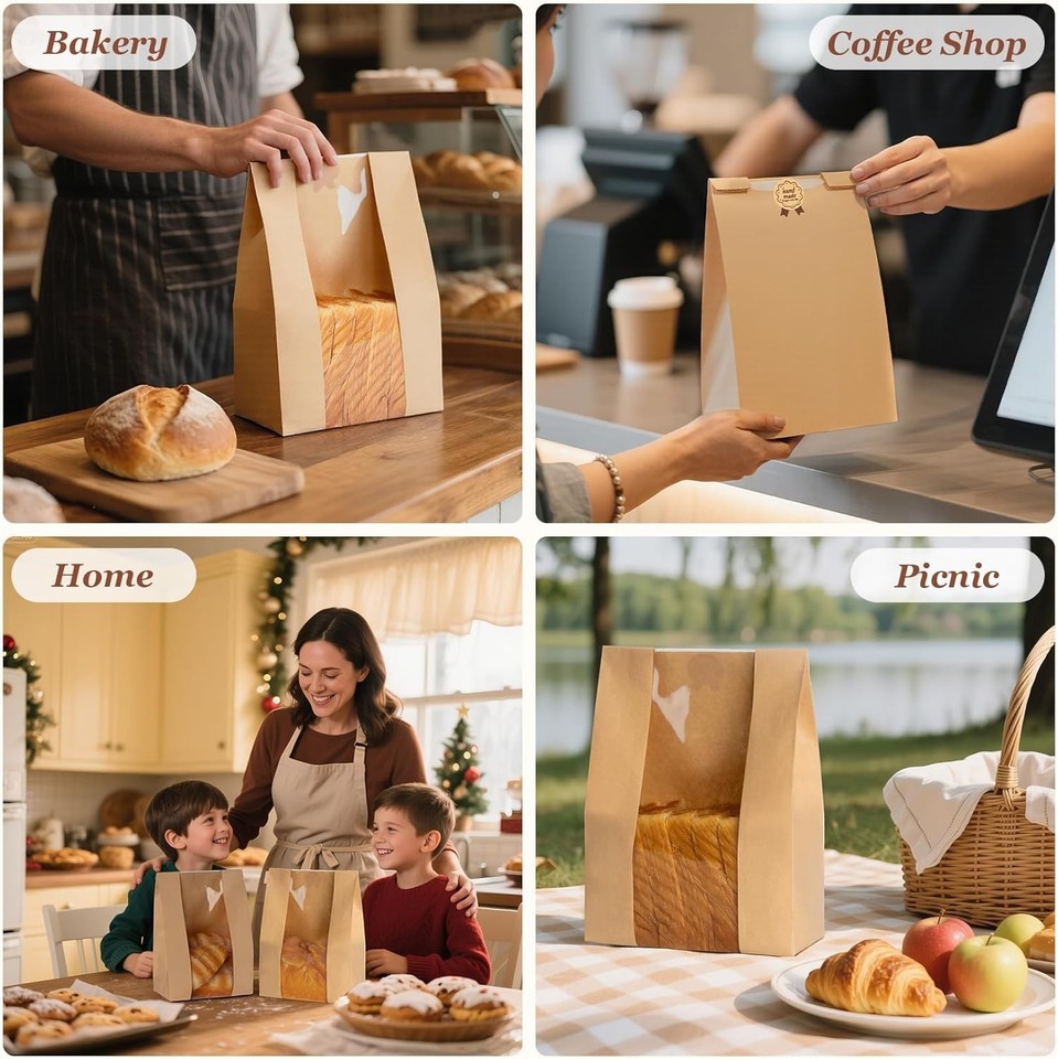60 Pack Sourdough Bread Paper Bags with Window Stickers Bakery Loaf ...
