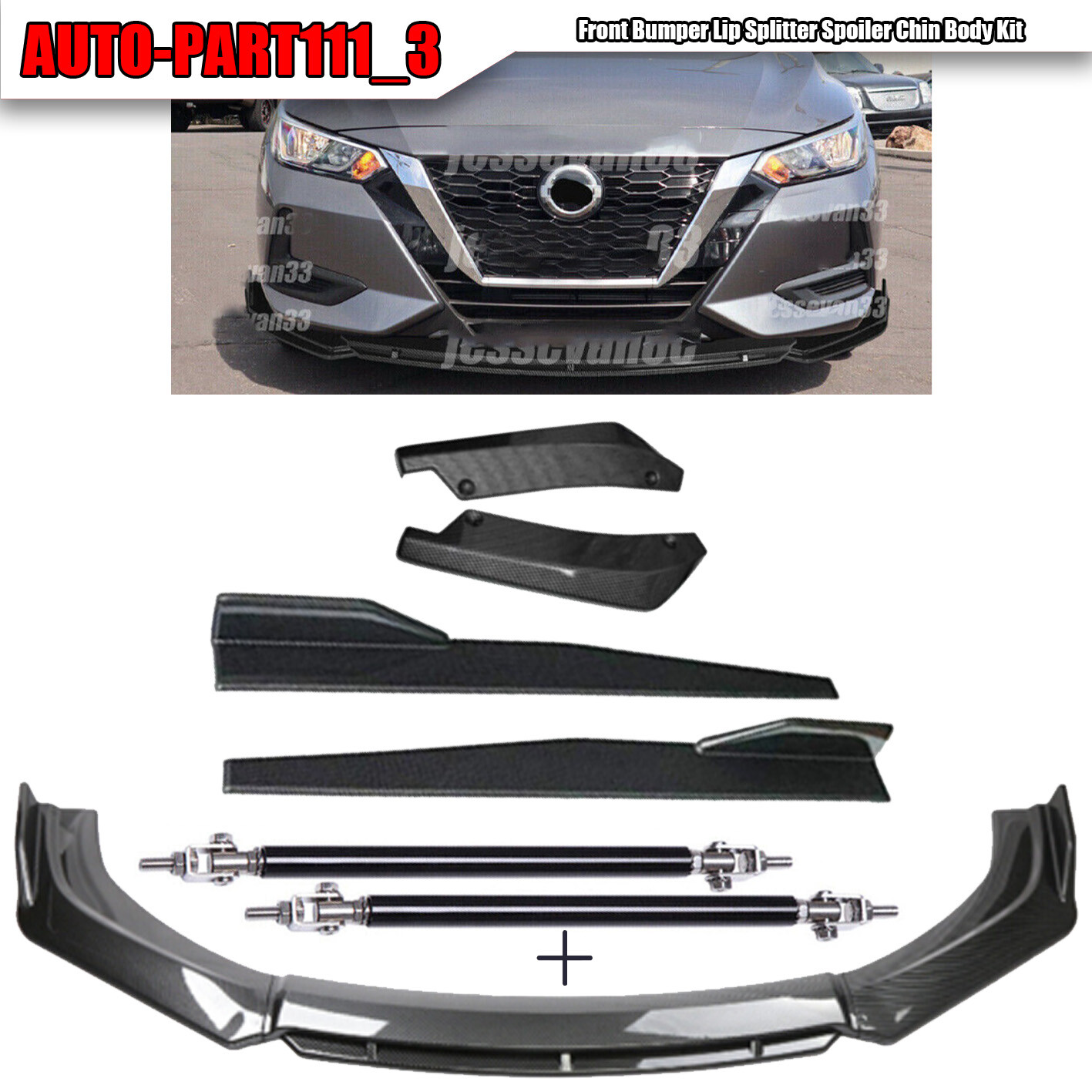 Front Bumper Lip Splitter Body Kits +Side Skirt+Rear For Nissan Sentra ...