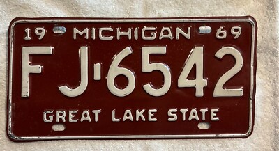 LICENSE PLATE S MICHIGAN 1969 FJ-6542 | eBay