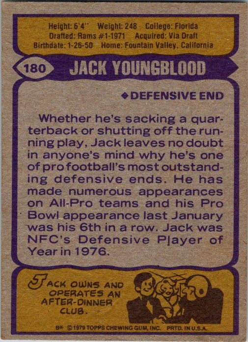 1979 Topps #180 Jack Youngblood football card 6GGG | eBay
