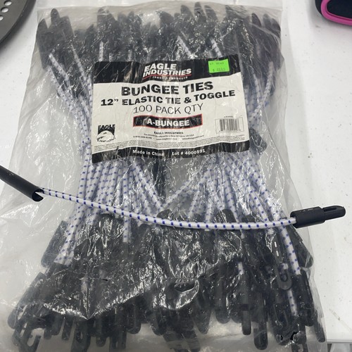 100-Pc. 12" Inch Elastic Bungee Tie ＆ Toggle Elasticated shock cords ...