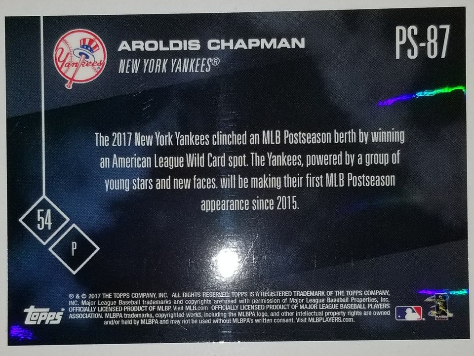Topps Now Aroldis Chapman #PS-87 New York Yankees Post Season Rare /920 ...