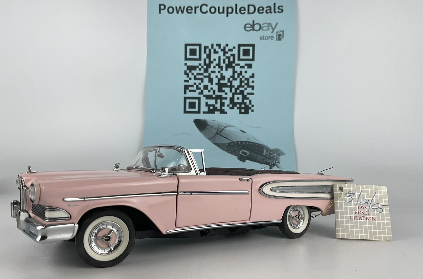 Franklin Mint ~ 1958 Edsel Citation Convertible PINK ~1:24 READ ...