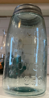 MASON'S N PATENT NOV. 30TH 1858 Aqua Quart Fruit Jar With Ball Zinc Lid ...