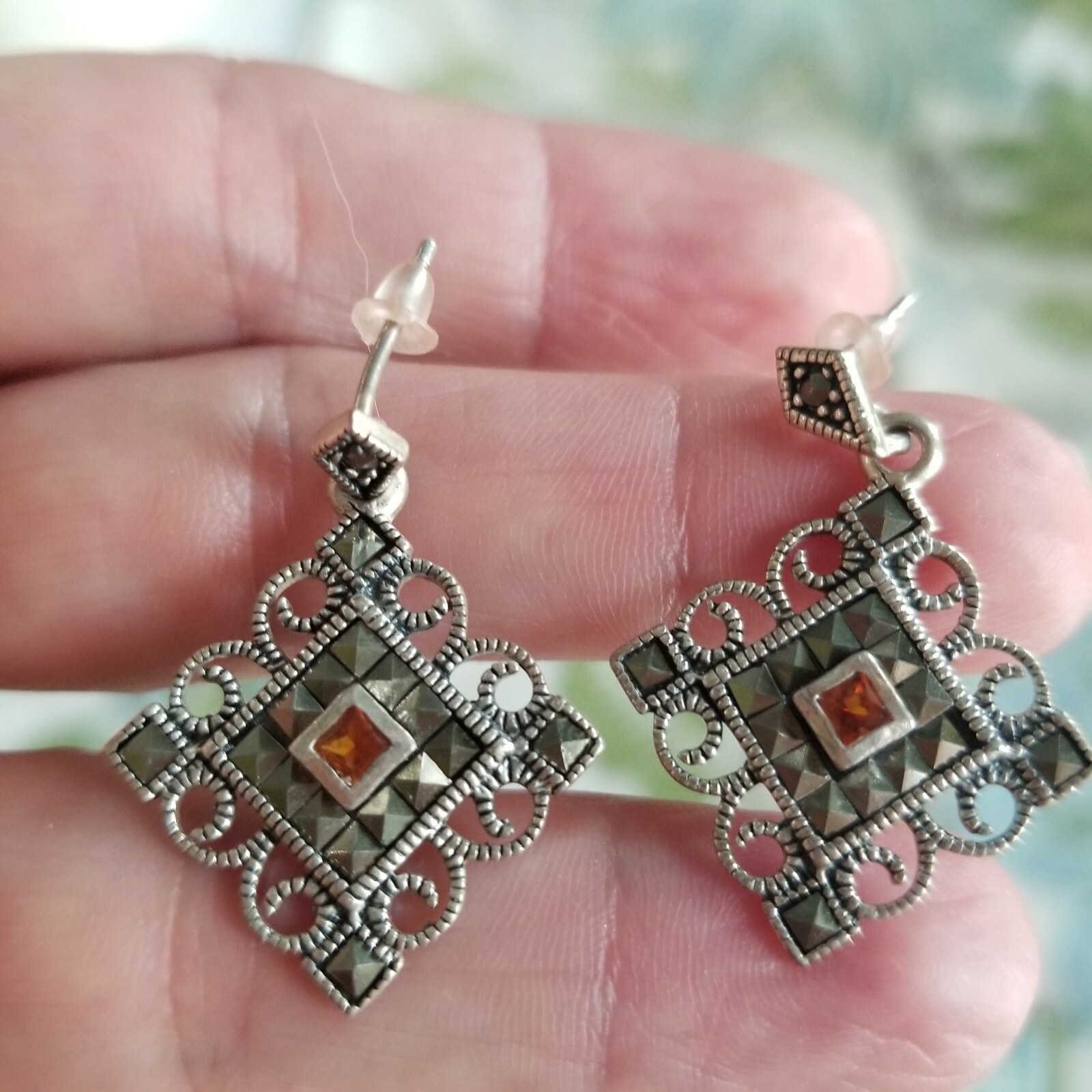 sterling silver 925 earrings, dangle w/ gemstone, Estate 6.3 g marked ...
