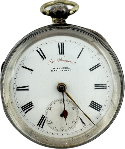 Antique 55mm H. Samuel Manchester Key Wind Pocket Watch Sterling Silver ...