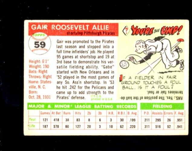 25000* 1955 Topps # 59 Gair Allie | eBay