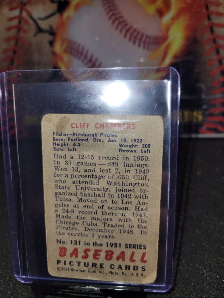 1951 Bowman #131 Cliff Chambers Pittsburgh Pirates LOW GRADE CREASED | eBay